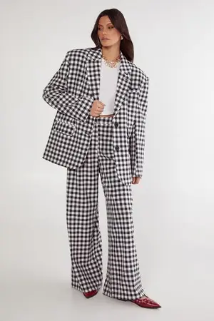 Nasty Gal Gingham Tailored Wide Leg Trousers