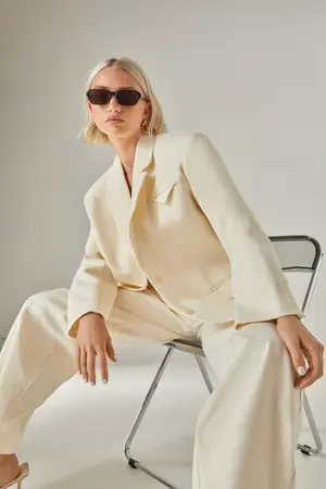 Nasty Gal Twill Oversized Tailored Blazer - Cream