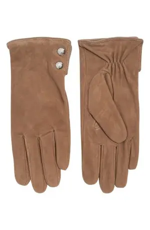 Ralph Lauren Crest Button Sheepskin Suede Gloves - Taupe