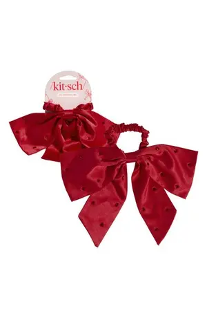 KITSCH Satin Rhinestone Bow Scrunchie