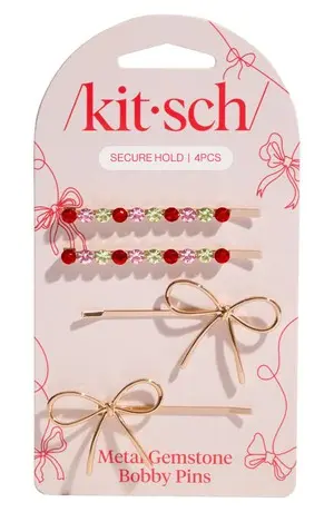 KITSCH Rhinestone & Bow Bobby Pins Set Of 4