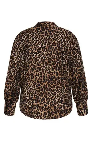 City Chic Ellie Long Sleeve Tie Front Shirt - Leopard