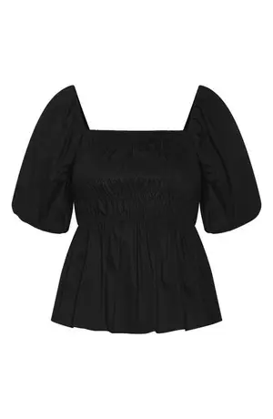 City Chic Smocked Peplum Top - Black