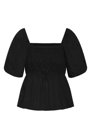 City Chic Smocked Peplum Top - Black