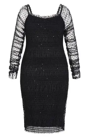 City Chic Sofie Swiss Dot Long Sleeve Cocktail Dress