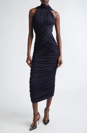 Draped midi cocktail dresses
