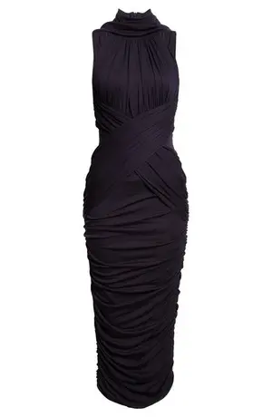 Balmain Draped Wool Jersey Midi Dress