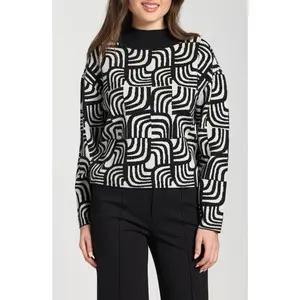 APNY Abstract Jacquard Mock Neck Pullover Sweater