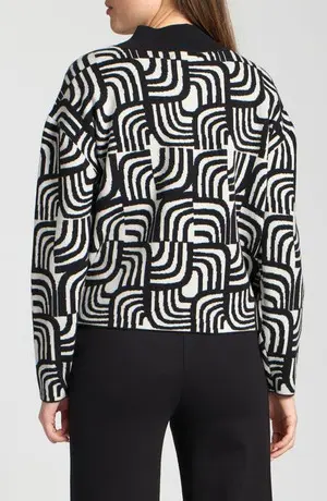 APNY Abstract Jacquard Mock Neck Pullover Sweater