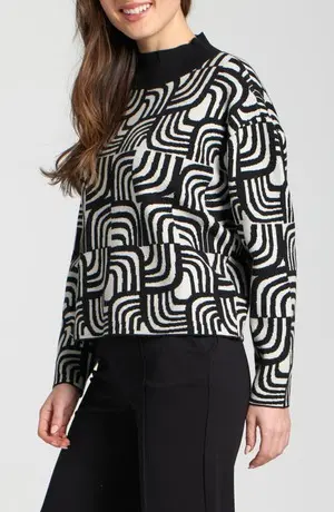 APNY Abstract Jacquard Mock Neck Pullover Sweater