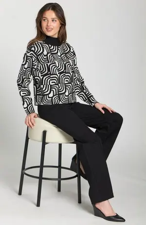 APNY Abstract Jacquard Mock Neck Pullover Sweater