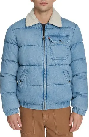 LEVI'S Quilted Denim Jacket With Fleece Collar - Light Wash Denim