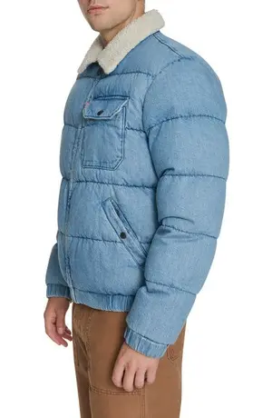 LEVI'S Quilted Denim Jacket With Fleece Collar - Light Wash Denim