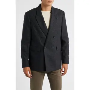 FRAME Pinstripe Double Breasted Wool Blend Blazer - Dark Grey