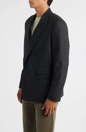 FRAME Pinstripe Double Breasted Wool Blend Blazer