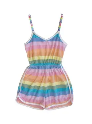 LOLA + THE BOYS Ombré Beaded Hearts Romper - Multicolor