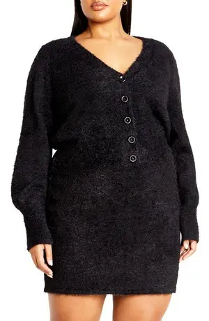 City Chic Marnie Eyelash Knit Cardigan - Black