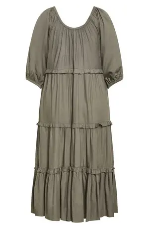 City Chic Ophelia Ruffle Tiered Dress - Khaki