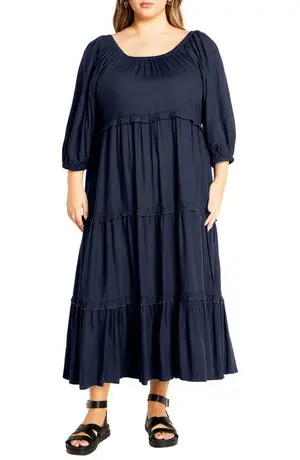 City Chic Ophelia Ruffle Tiered Dress - Navy