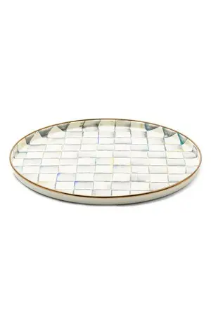 MACKENZIE-CHILDS Check Enameled Steel Round Tray - Sterling