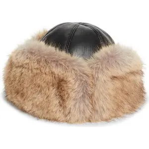 STAND STUDIO Sable Faux Leather & Faux Fur Trapper Hat - Black/natural