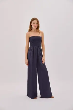 LABECA LONDON Cotton Shirred Jumpsuit