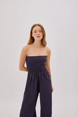 LABECA LONDON Cotton Shirred Jumpsuit