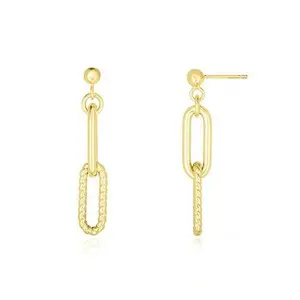 THE LOVERY FINE JEWELRY Double Link Textured Paperclip Drop Earrings - Yellow Gold