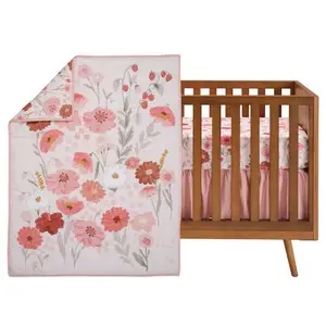 BEDTIME ORIGINALS Flower Power 3-piece Floral Baby Nursery Crib Bedding Set - Pink