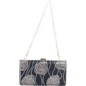LAUREN LORRAINE Rhinestone Floral Clutch With Chain Strap - Black