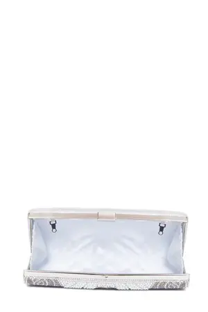 LAUREN LORRAINE Rhinestone Floral Clutch With Chain Strap - Silver