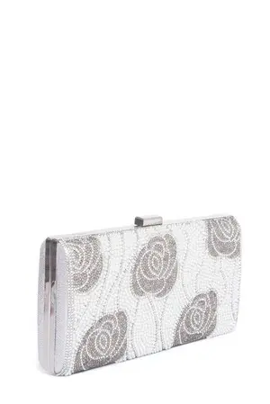 LAUREN LORRAINE Rhinestone Floral Clutch With Chain Strap - Silver