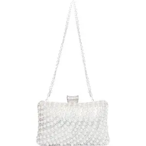 LAUREN LORRAINE Embellished Clutch With Chain Strap - Silver