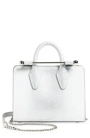 Strathberry Nano Lizard Embossed Leather Tote Silver