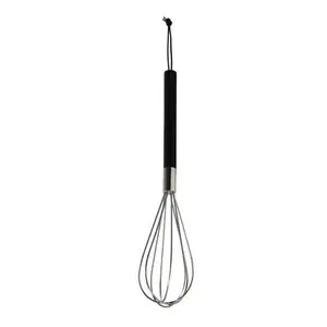 STORIED HOME Stainless Steel Whisk With Mango Wood Handle And Leather Tie - Black