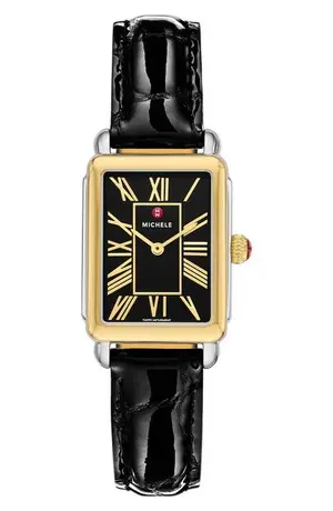 Michele Deco Park Two-tone Leather Strap Watch - Black/two Tone
