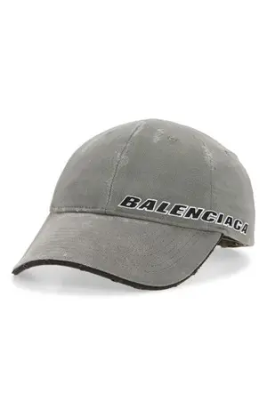 Balenciaga Distressed Cotton Twill Baseball Cap - Dark Grey