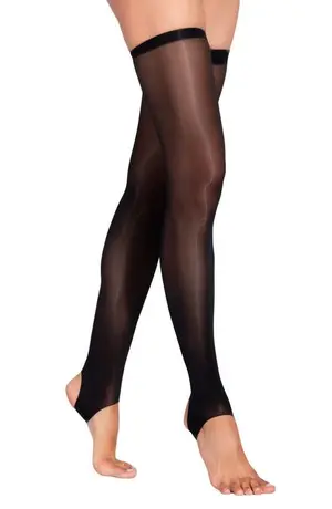 LECHERY® Lustrous Stirrup Thigh-high Stockings - Black