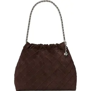 Tory Burch Fleming Soft Quilted Suede Hobo Bag - Licorice