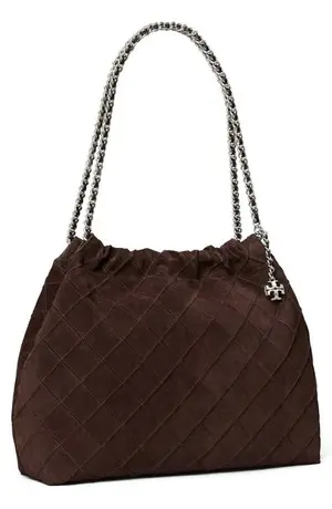 Tory Burch Fleming Soft Quilted Suede Hobo Bag - Licorice