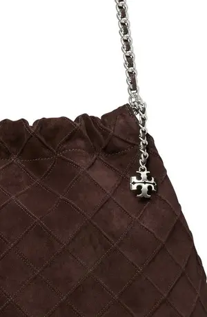 Tory Burch Fleming Soft Quilted Suede Hobo Bag - Licorice