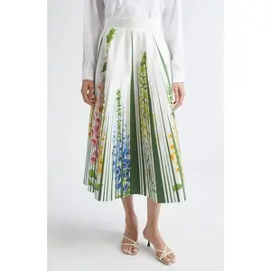 Oscar De La Renta Foxgloves Cotton Poplin A-line Skirt - Green Multi