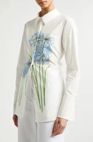 Oscar De La Renta Allium Cotton Poplin Blouse