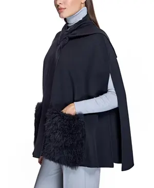 MAXIMILIAN Wool-cashmere Blend Cape With Fur Trim