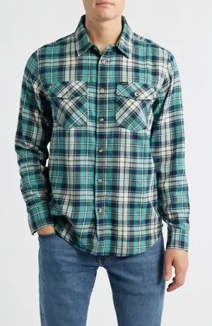 DARK SEAS Tanglewood Plaid Flannel Button-up Shirt - White/blue