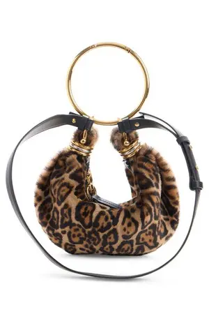 Chloé Mini Leopard Print Genuine Shearling Hobo Bag