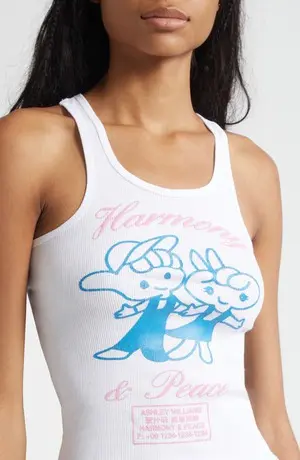 Ashley Williams Harmony & Peace Graphic Rib Tank