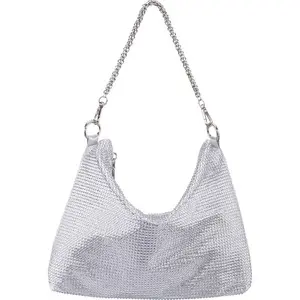 Nina Soho Rhinestone Shoulder Bag - Silver