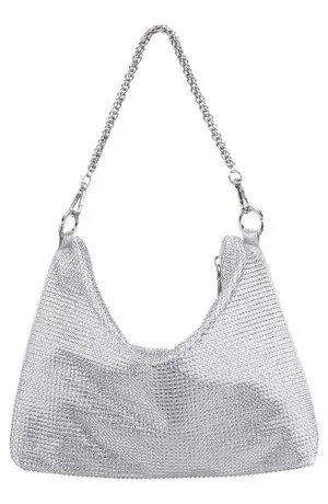 Nina Soho Rhinestone Shoulder Bag - Silver