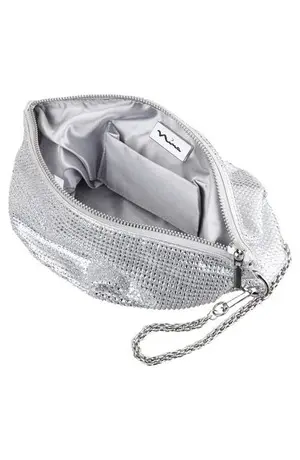 Nina Soho Rhinestone Shoulder Bag - Silver